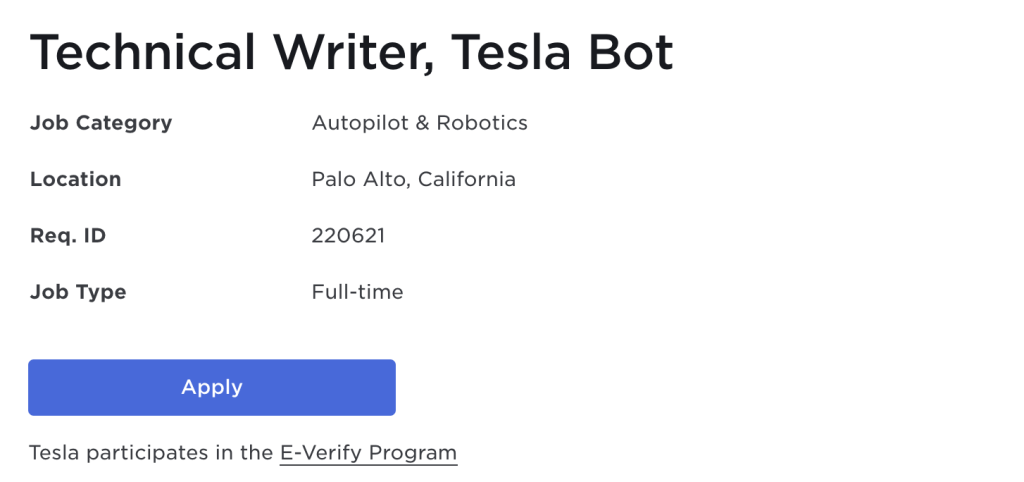 Tesla hiring technical writer for Optimus user guides